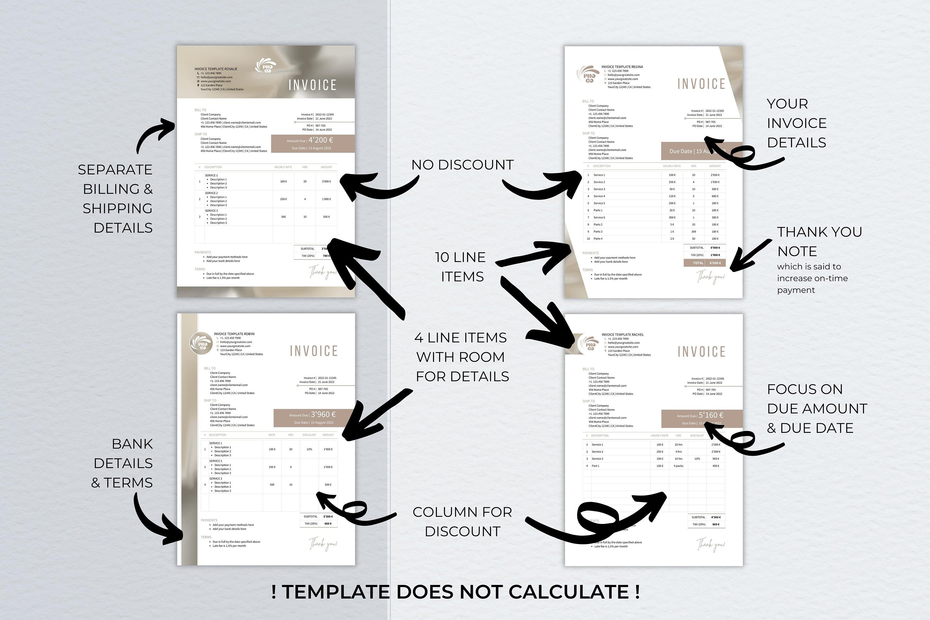 Invoice Word Template Bundle, Editable Custom Receipt, Sales Order ...