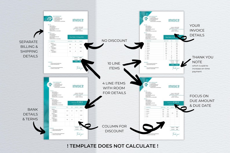 Invoice Word Template Bundle, Editable Custom Receipt, Sales Order ...