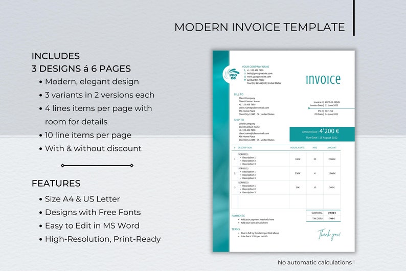 Invoice Word Template Bundle, Editable Custom Receipt, Sales Order ...