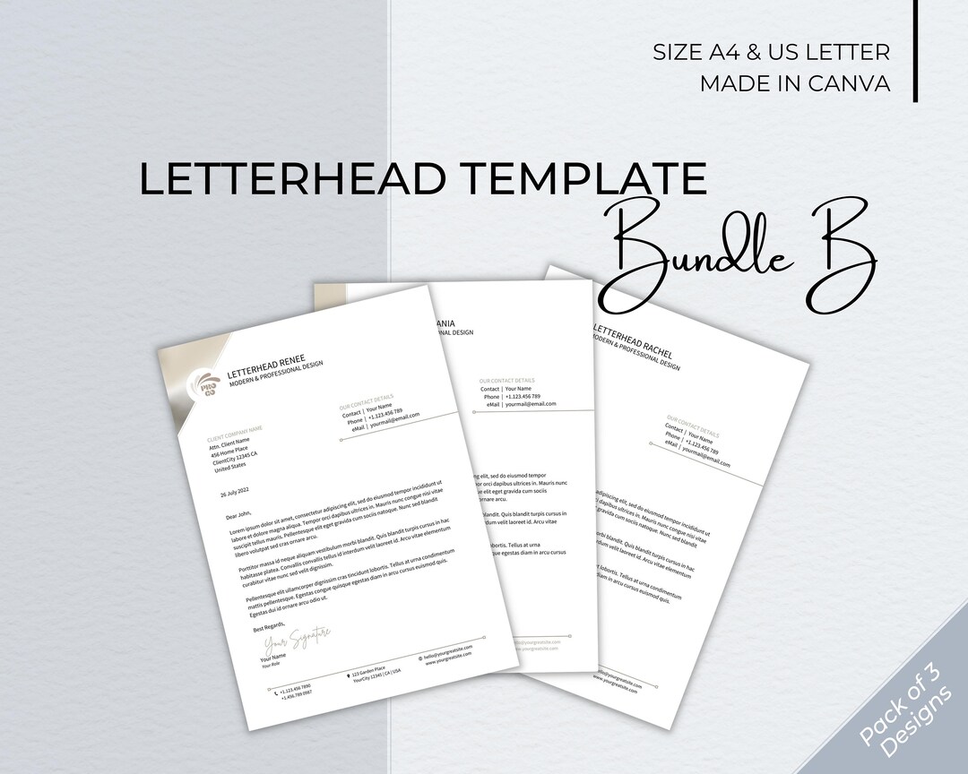 Letterhead Canva Template Bundle, Modern Editable Business Letterhead ...