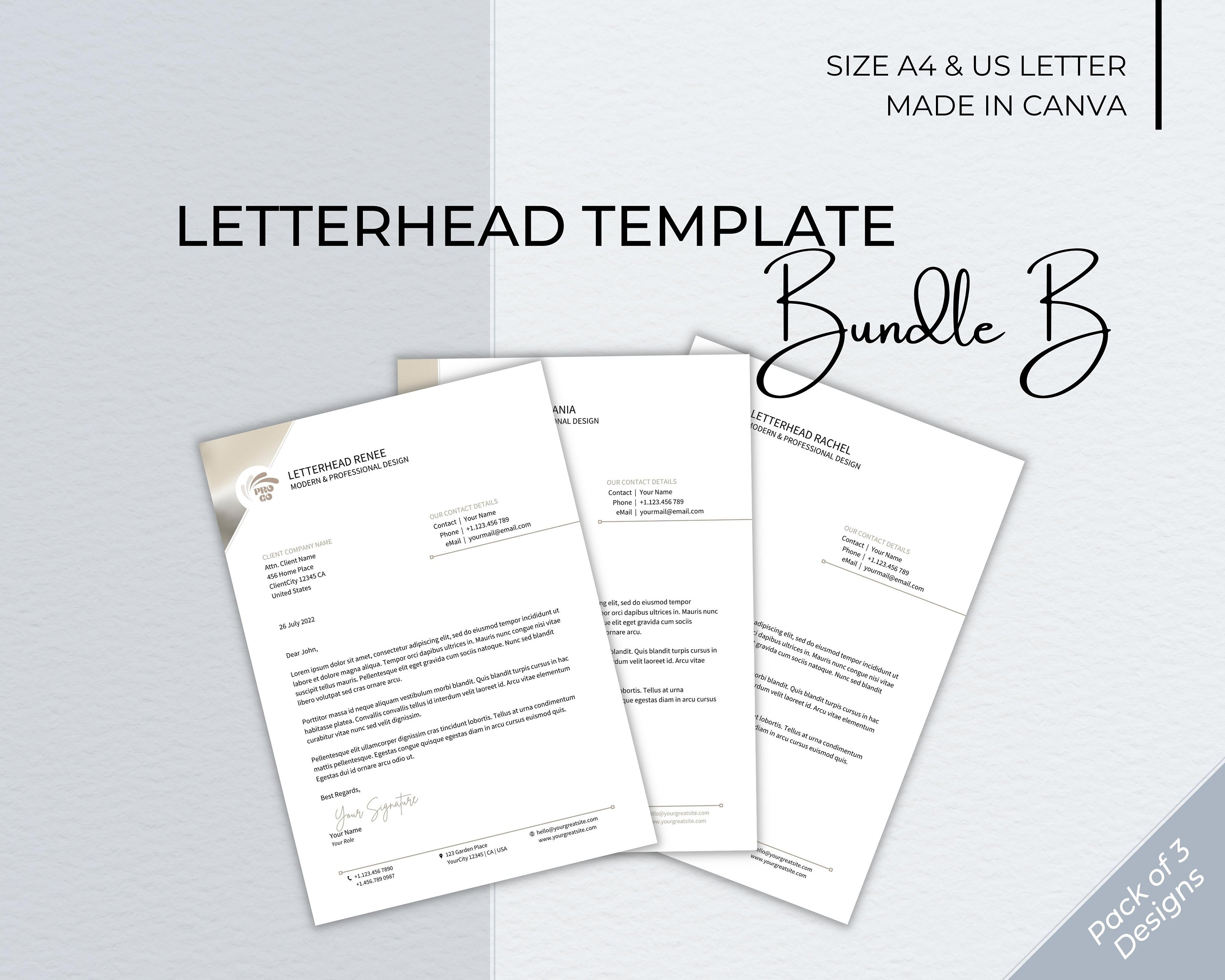 Letterhead Canva Template Bundle, Modern Editable Business Letterhead ...