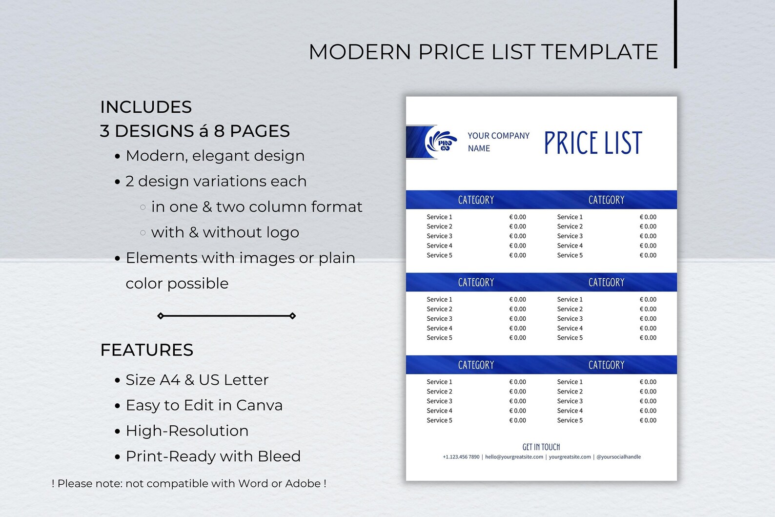 Price List Canva Template, Fully Editable Price Sheet, Printable Price ...