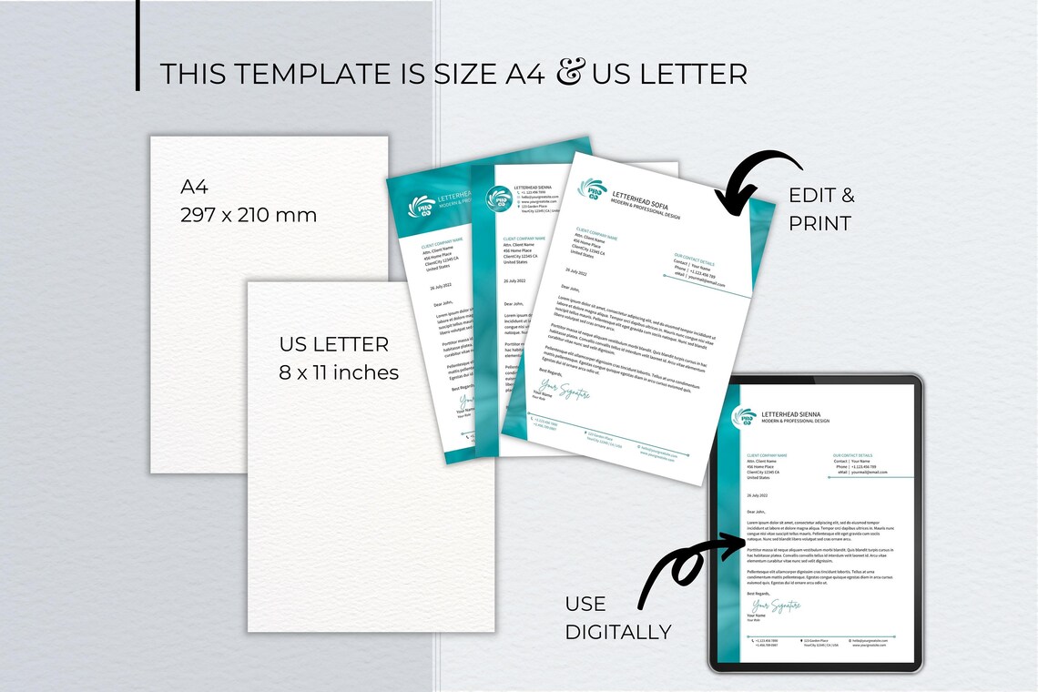 Letterhead Canva Template Bundle, Modern Editable Business Letterhead ...