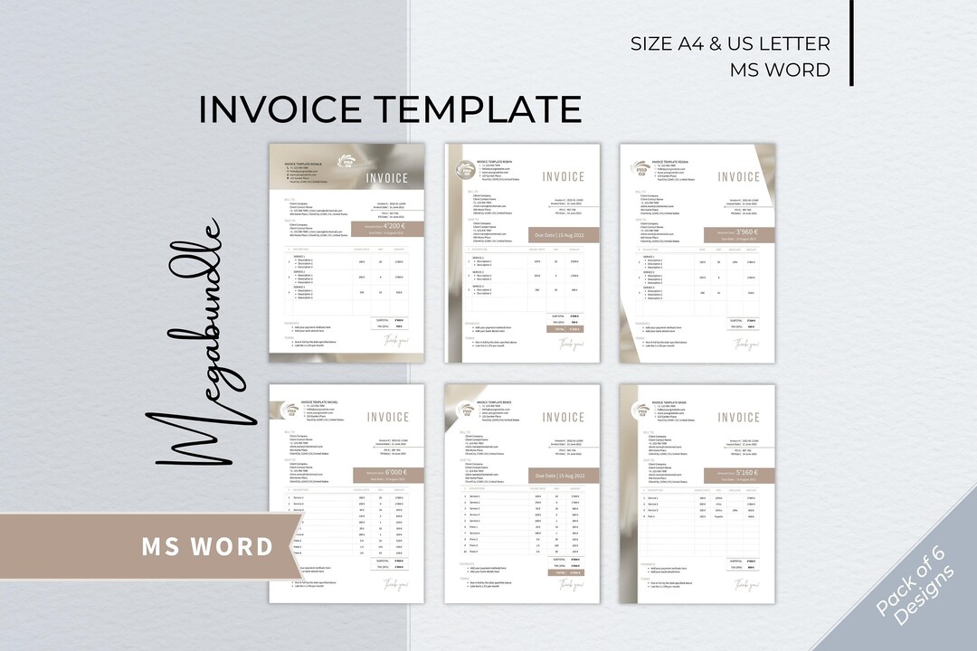 Invoice Word Template Bundle, Editable Custom Receipt, Sales Order ...