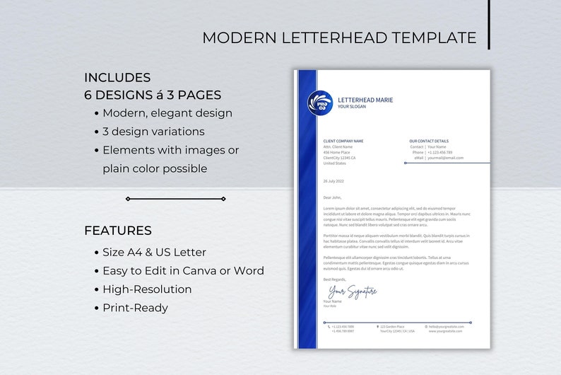 Letterhead Word & Canva Template Bundle, Modern Editable Business ...