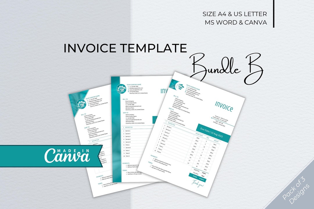 Invoice Canva Template Bundle, Editable Custom Receipt, Sales Order ...