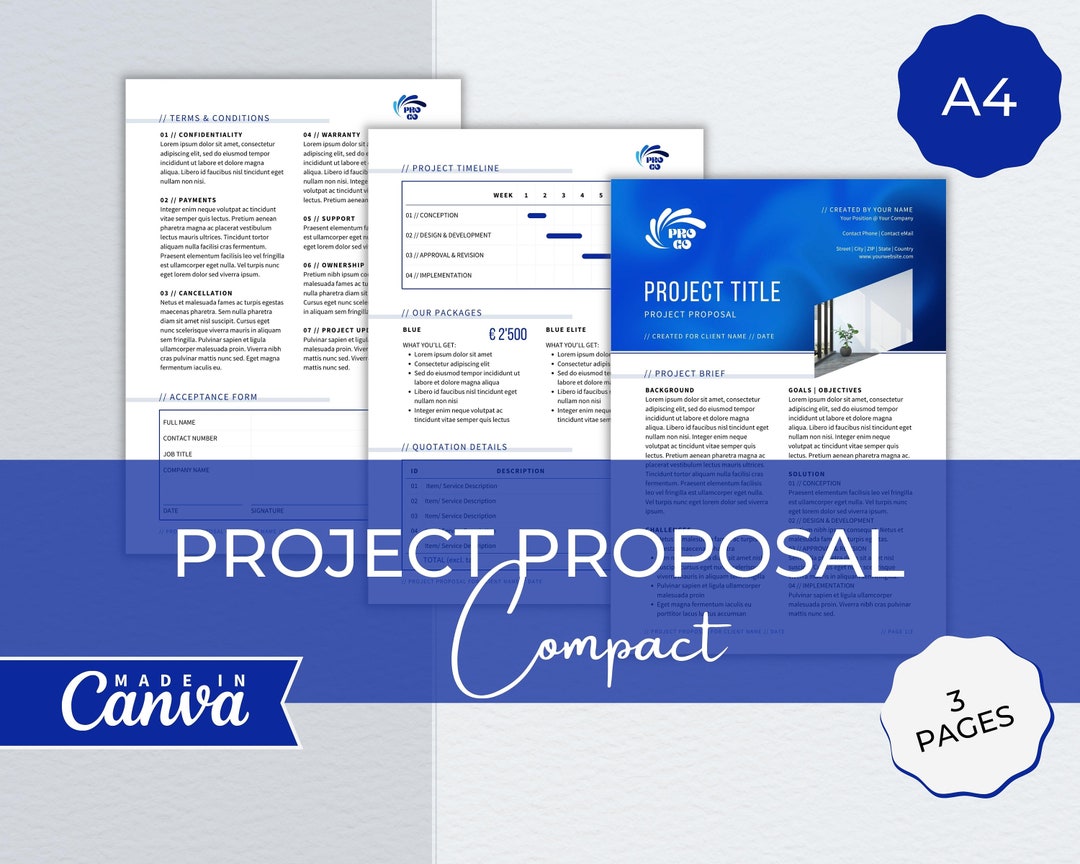 Project Proposal Template, Professional Proposal Canva Template, 3 ...
