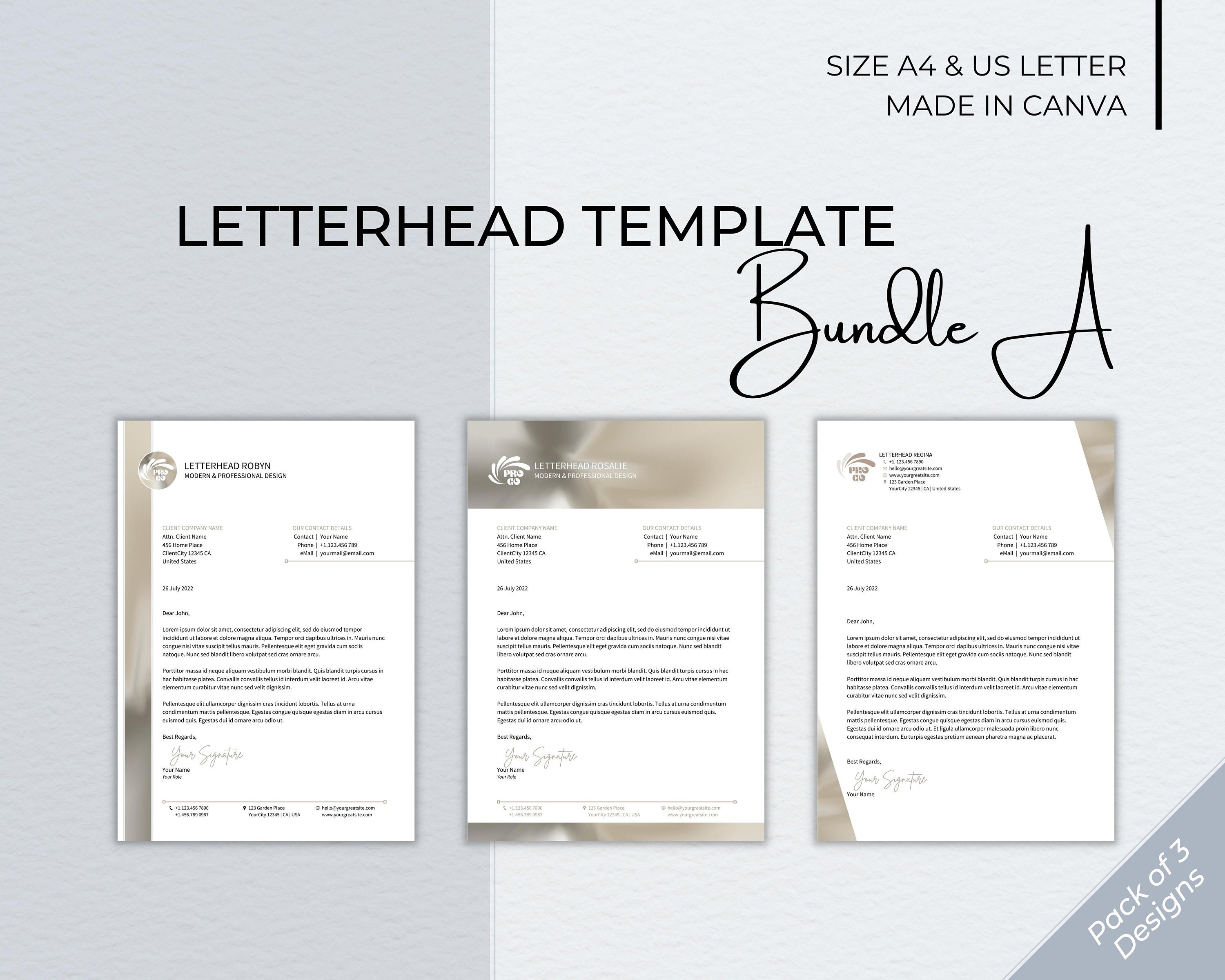 Letterhead Canva Template Bundle, Modern Editable Business Letterhead ...