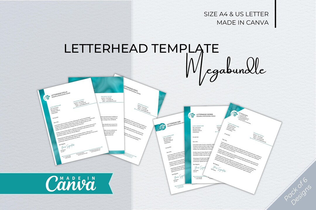 Letterhead Canva Template Bundle, Modern Editable Business Letterhead ...