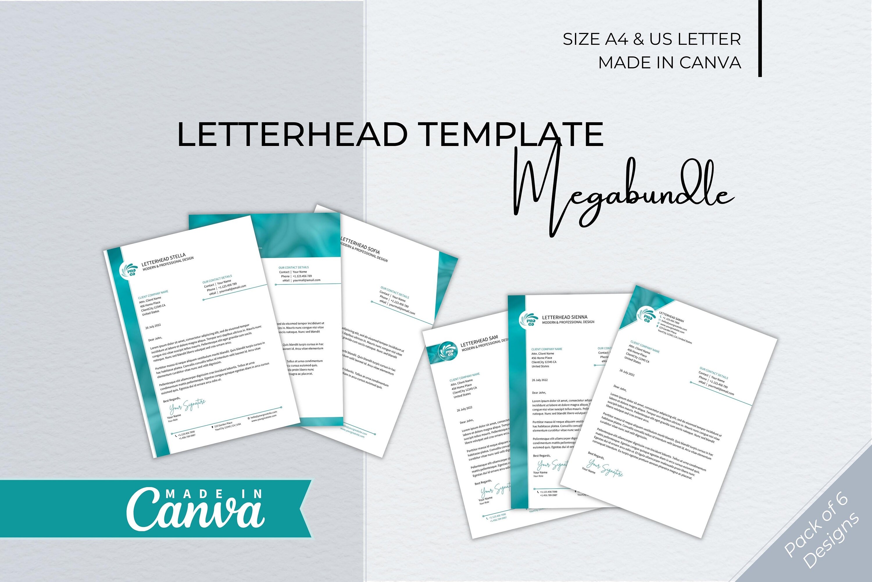 Letterhead Canva Template Bundle, Modern Editable Business Letterhead ...
