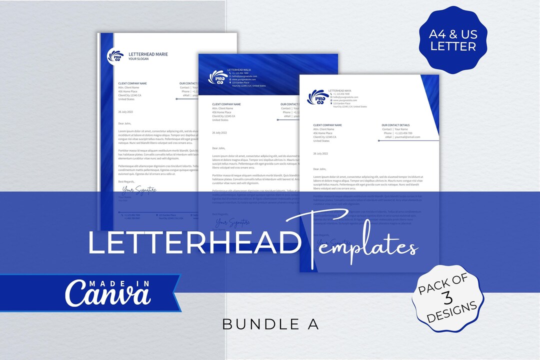 Letterhead Canva Template Bundle, Modern Editable Business Letterhead ...