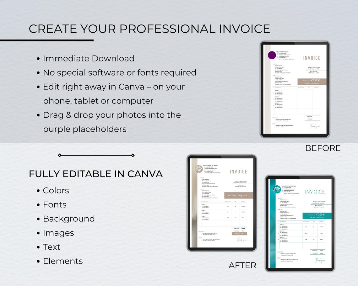 Invoice Canva Template Bundle Editable Custom Receipt Sales - Etsy