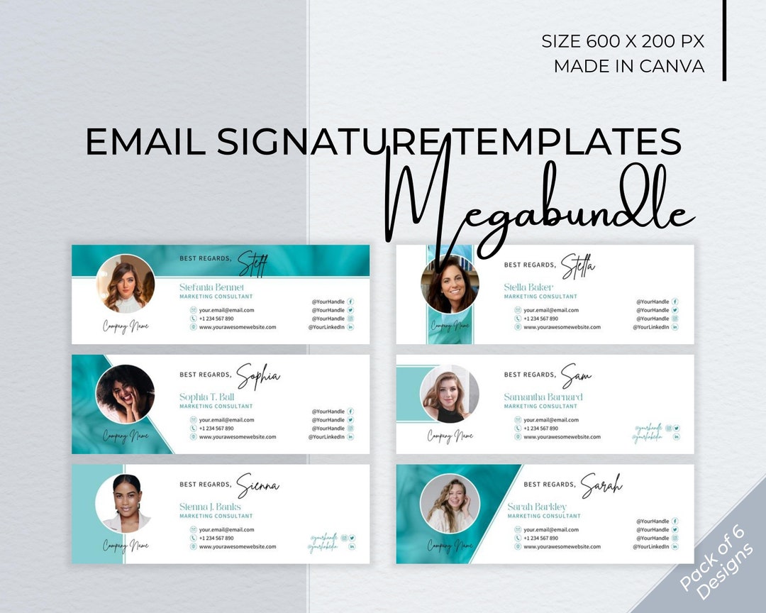 Modern Email Signature Canva Template | Business Design Bundle (600x200 ...