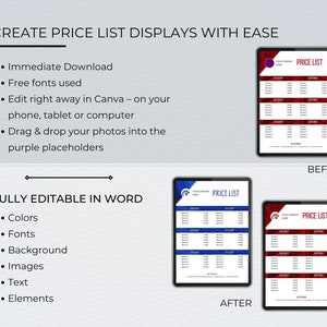 Price List Canva Template, Fully Editable Price Sheet, Printable Price ...