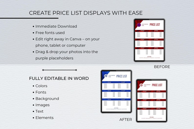 Price List Canva Template, Fully Editable Price Sheet, Printable Price ...