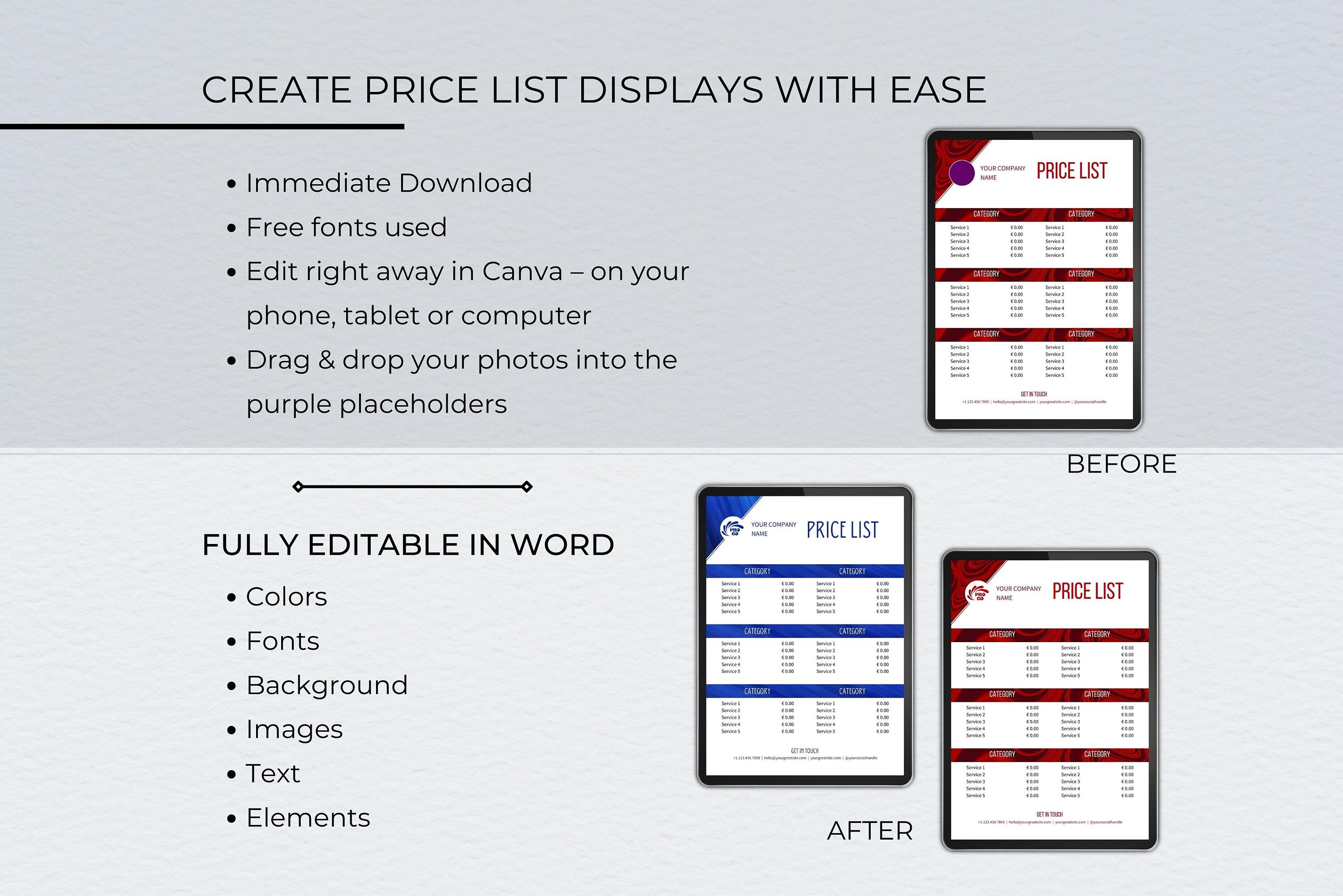 Price List Canva Template, Fully Editable Price Sheet, Printable Price ...