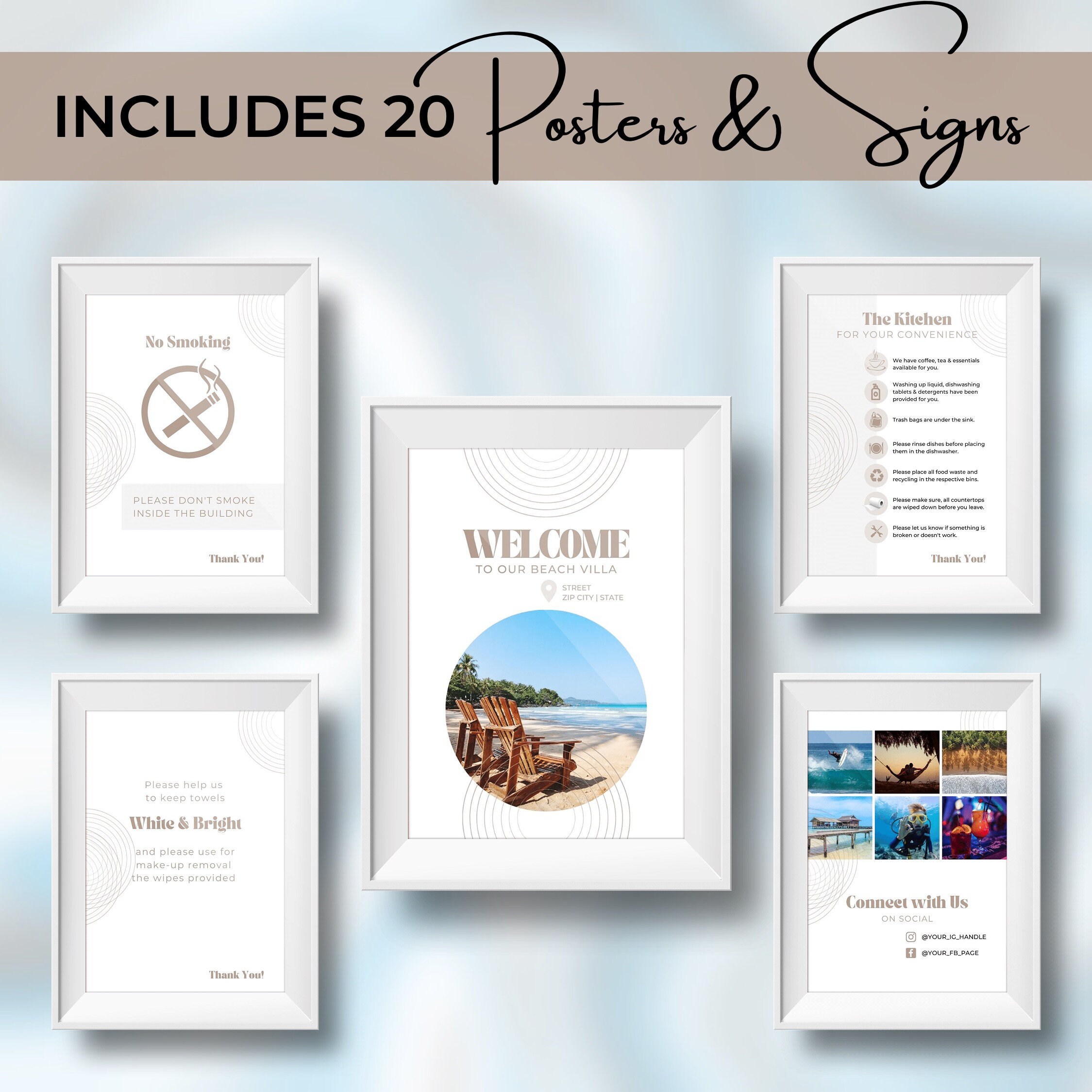 20 Airbnb Posters | Editable Canva Airbnb Sign Template Bundle | Wifi ...