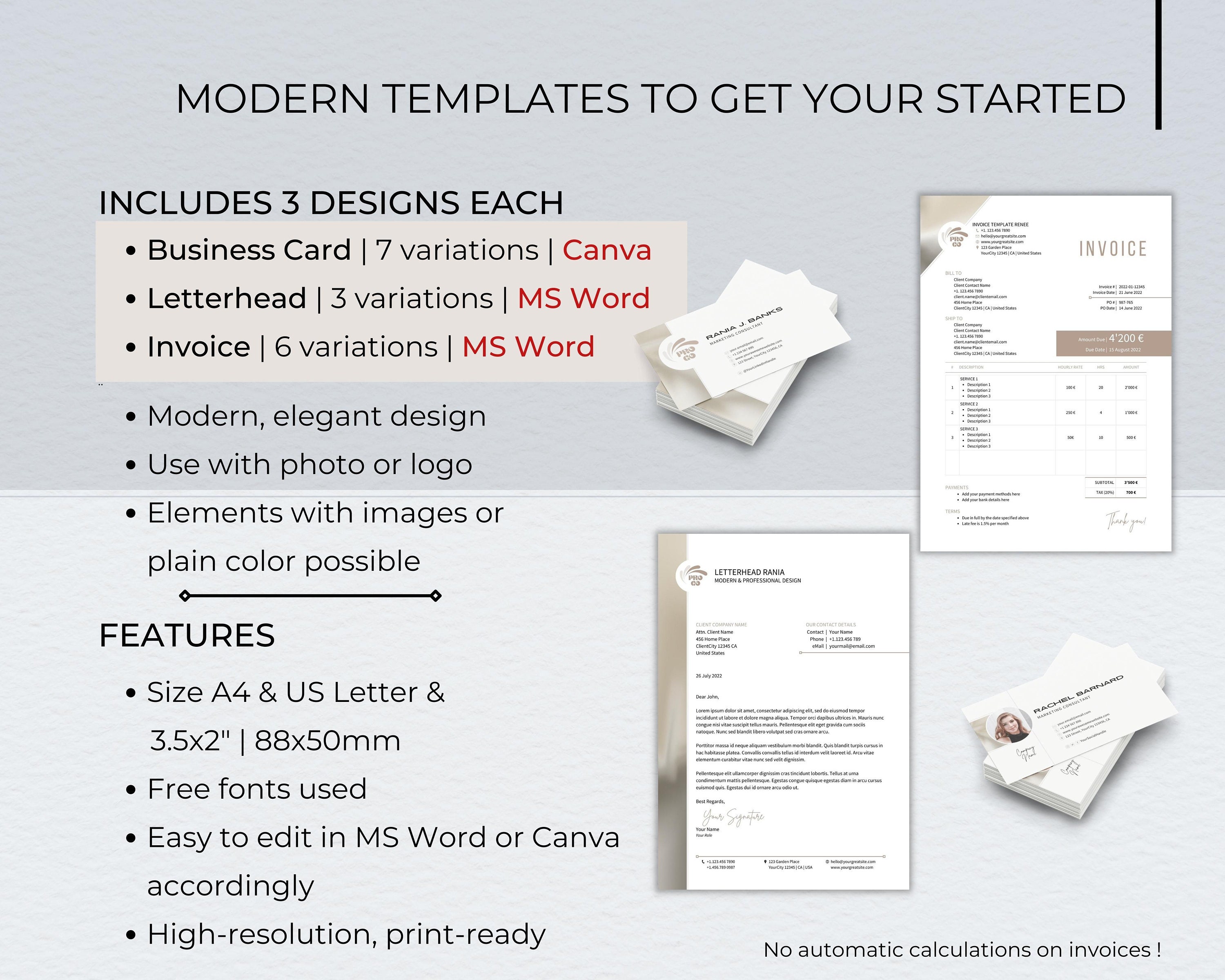 Starter Kit Editable Word Template Bundle, Modern Business Letterhead ...