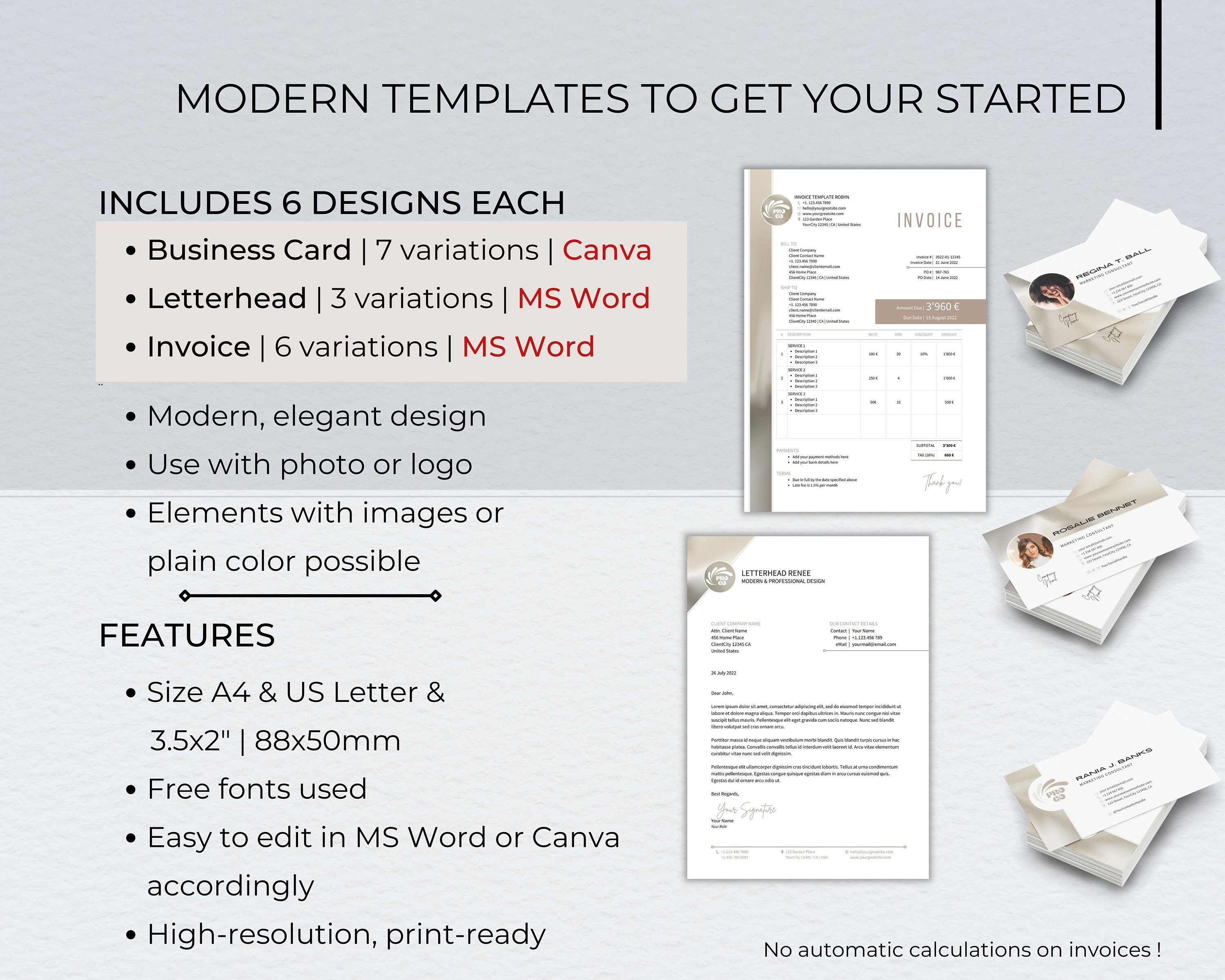 Starter Kit Editable Word Template Bundle, Modern Business Letterhead ...