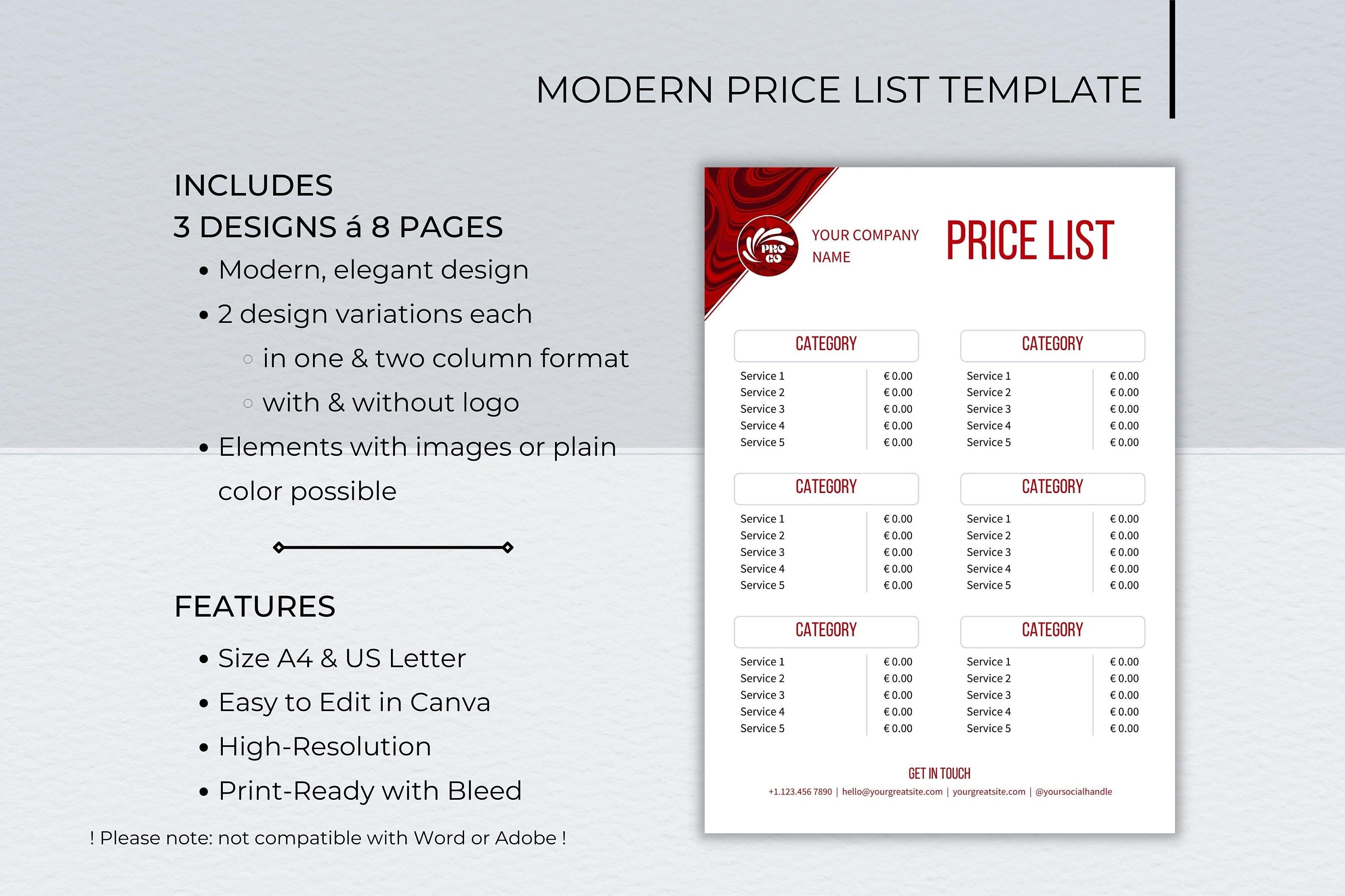 Price List Canva Template, Fully Editable Price Sheet, Printable Price ...
