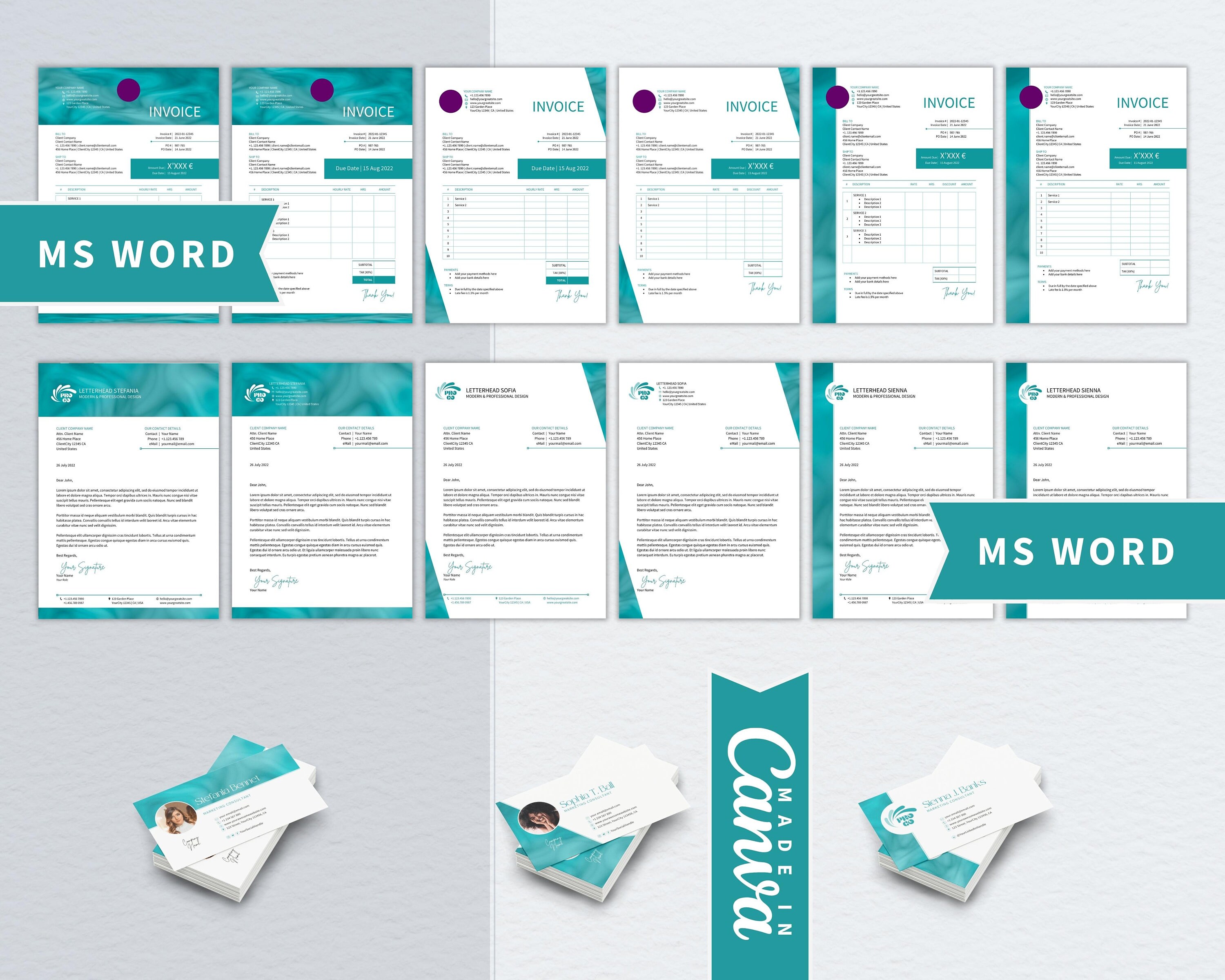 Starter Kit Editable Word Template Bundle, Modern Business Letterhead ...