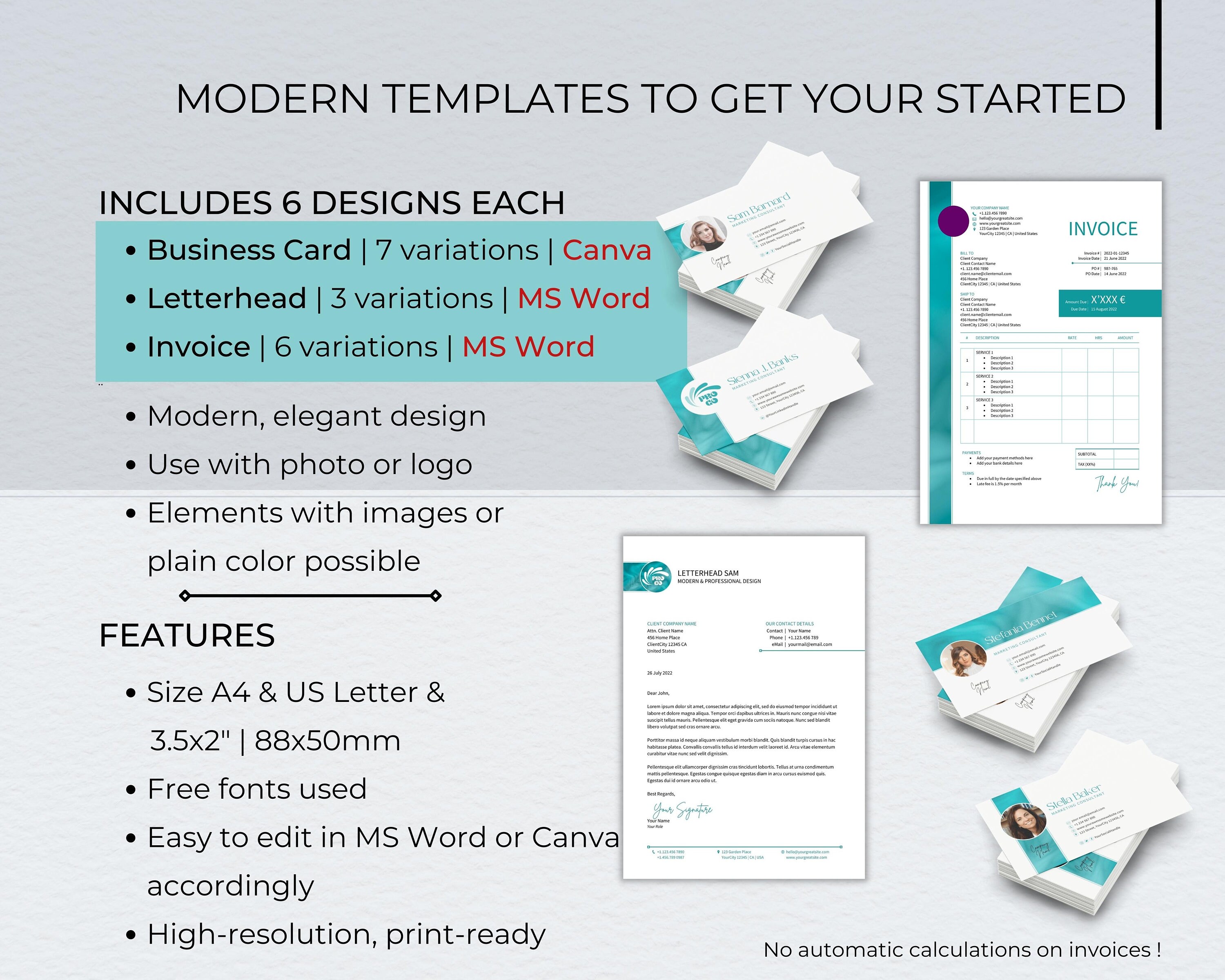 Starter Kit Editable Word Template Bundle, Modern Business Letterhead ...