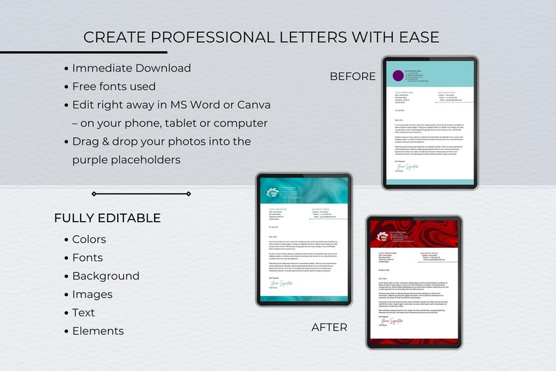 Letterhead Canva Template Bundle, Modern Editable Business Letterhead ...