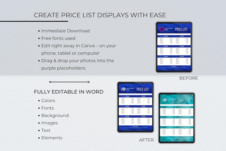 Editable Price List Template, Canva Design (A4 & US Letter) - Etsy