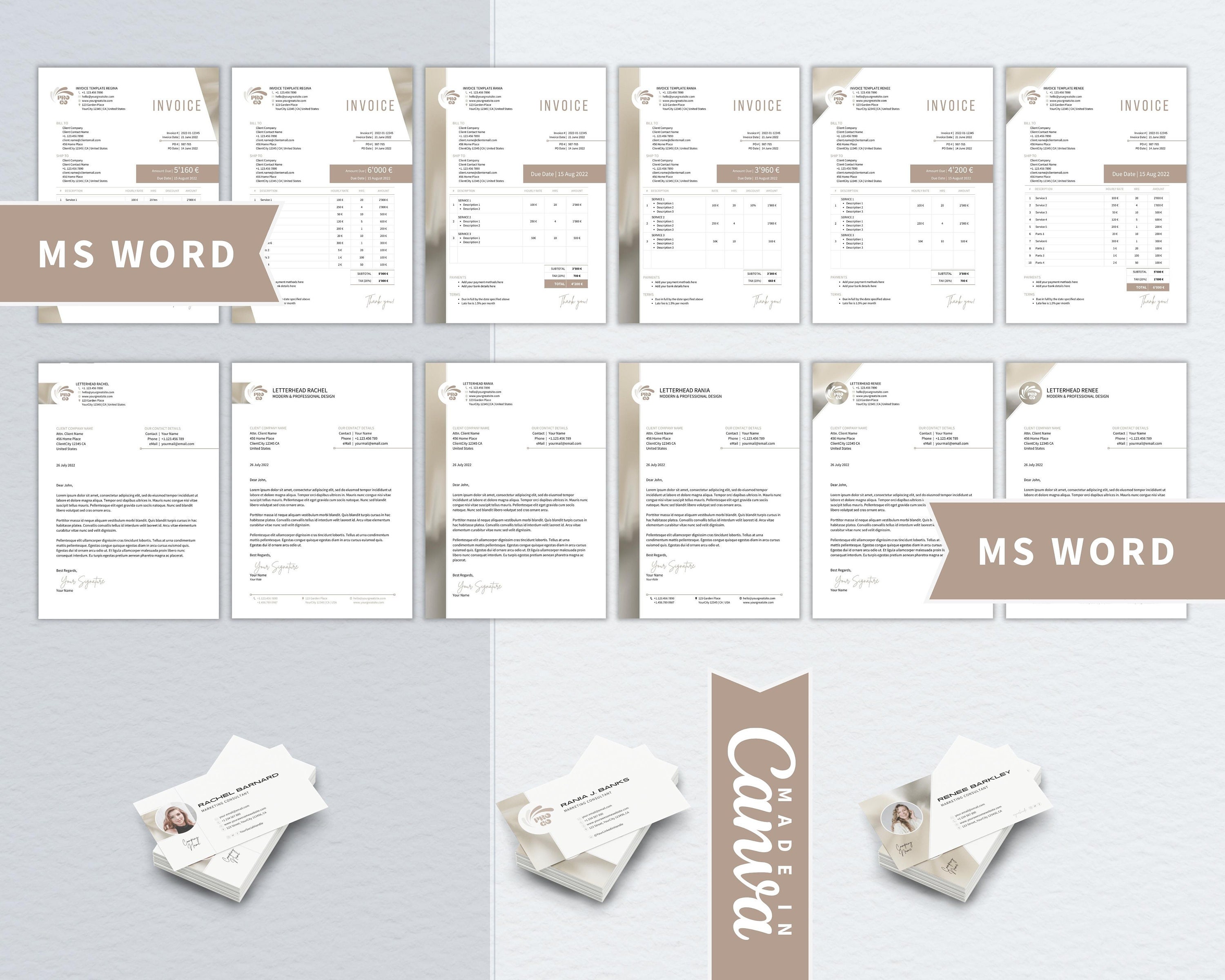 Starter Kit Editable Word Template Bundle, Modern Business Letterhead ...