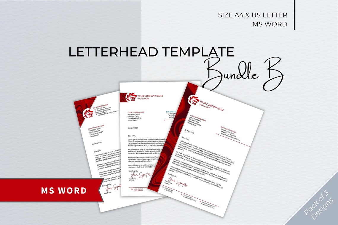 Letterhead Word Template Bundle, Modern Editable Business Letterhead ...