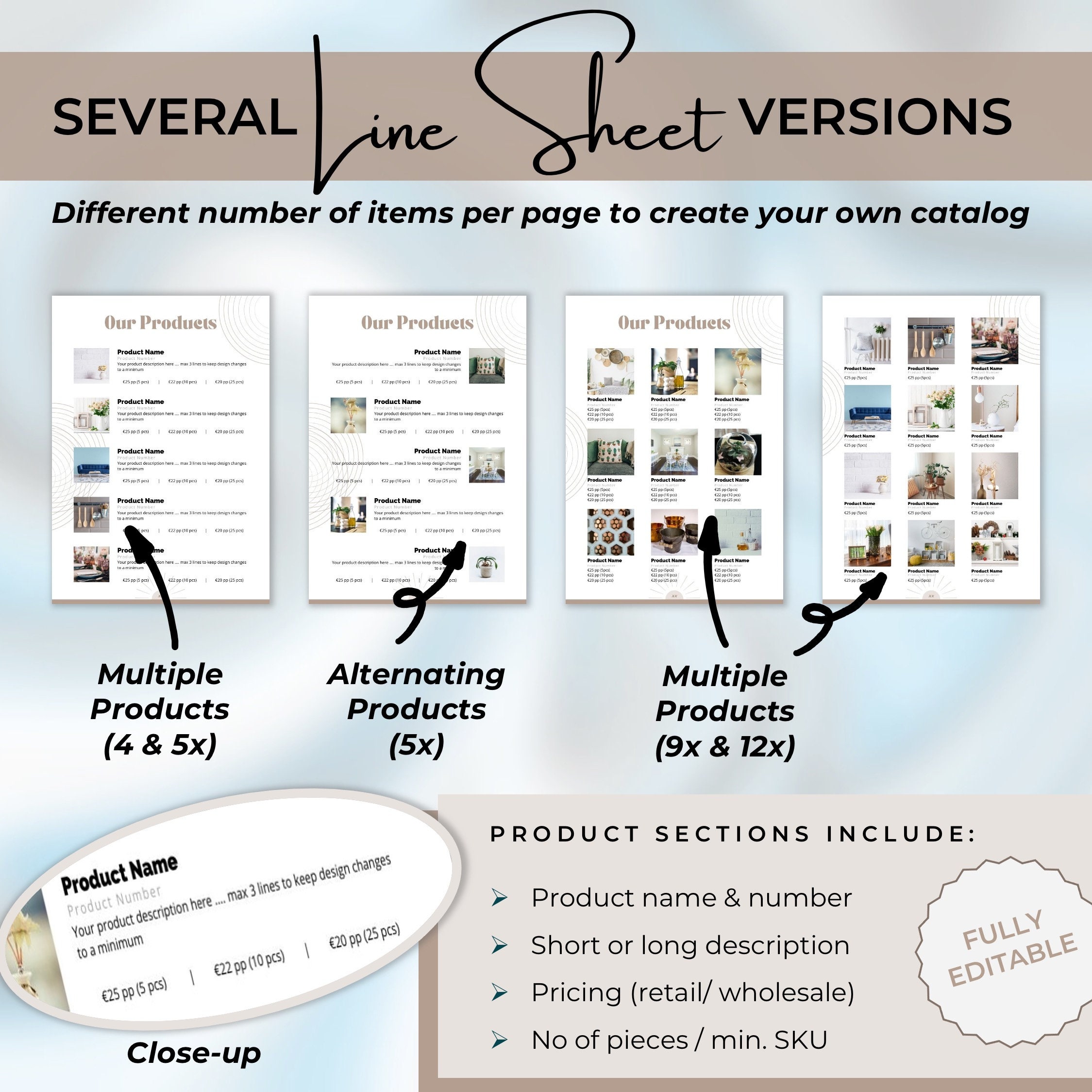 20 Editable Line Sheet Templates Product Pricing Guide Wholesale ...