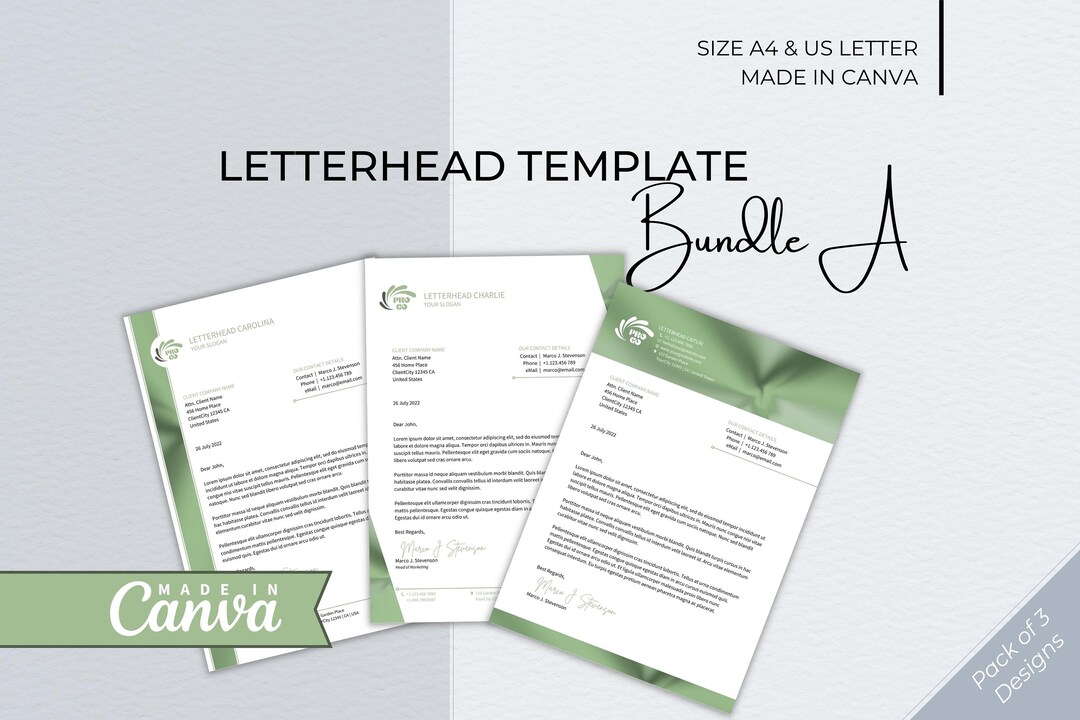 Letterhead Canva Template Bundle, Modern Editable Business Letterhead ...