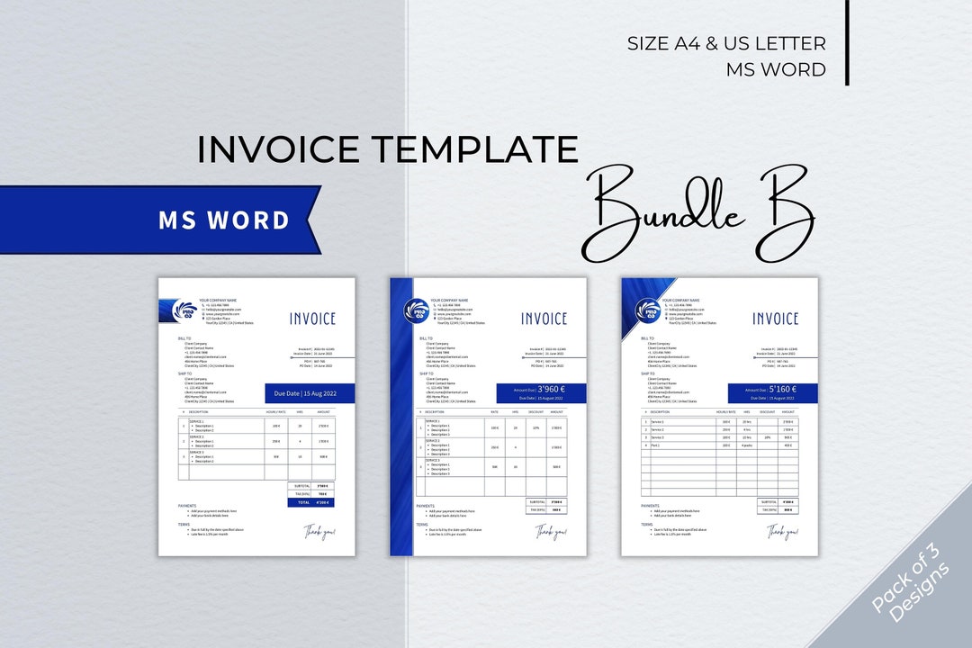 Invoice Word Template Bundle, Editable Custom Receipt, Sales Order ...