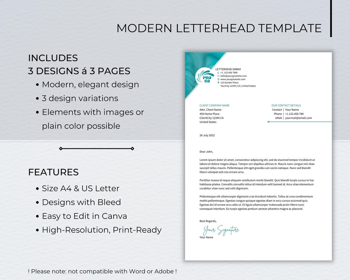 Letterhead Canva Template Bundle Modern Editable Business - Etsy