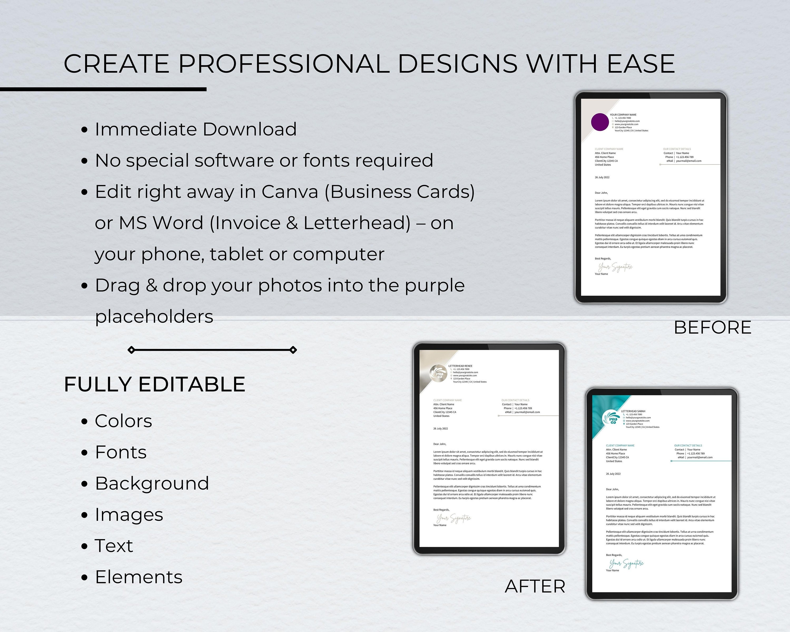 Starter Kit Editable Word Template Bundle, Modern Business Letterhead ...