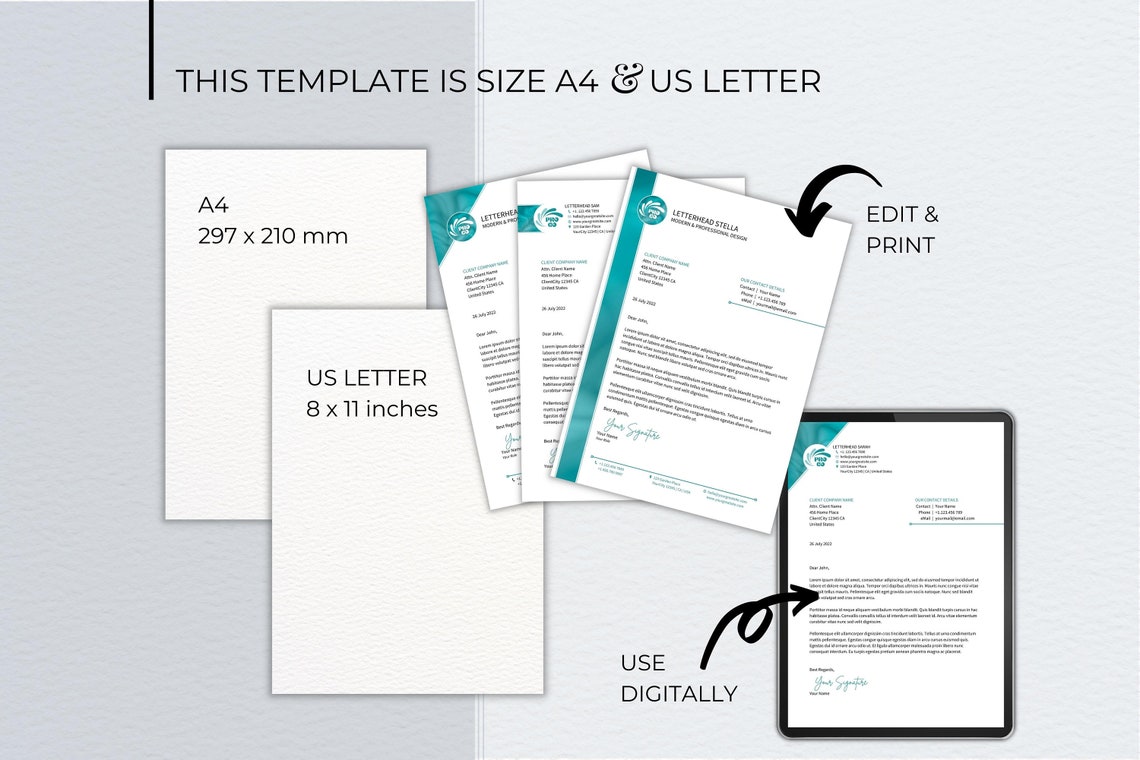Letterhead Canva Template Bundle, Modern Editable Business Letterhead ...