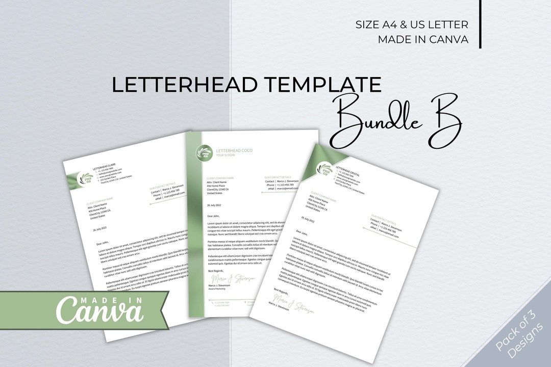 Letterhead Canva Template Bundle, Modern Editable Business Letterhead ...