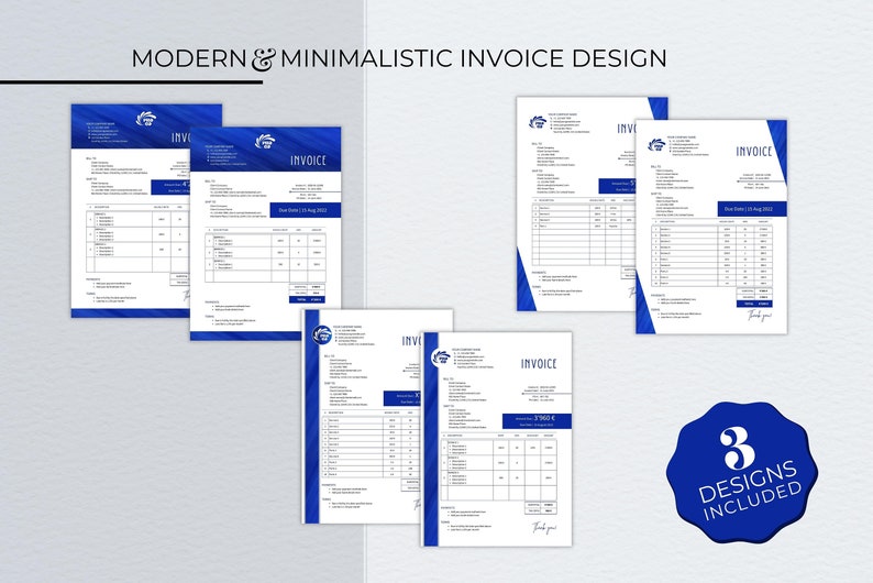 Editable Invoice Template Bundle, MS Word, A4 & US Letter (digital ...