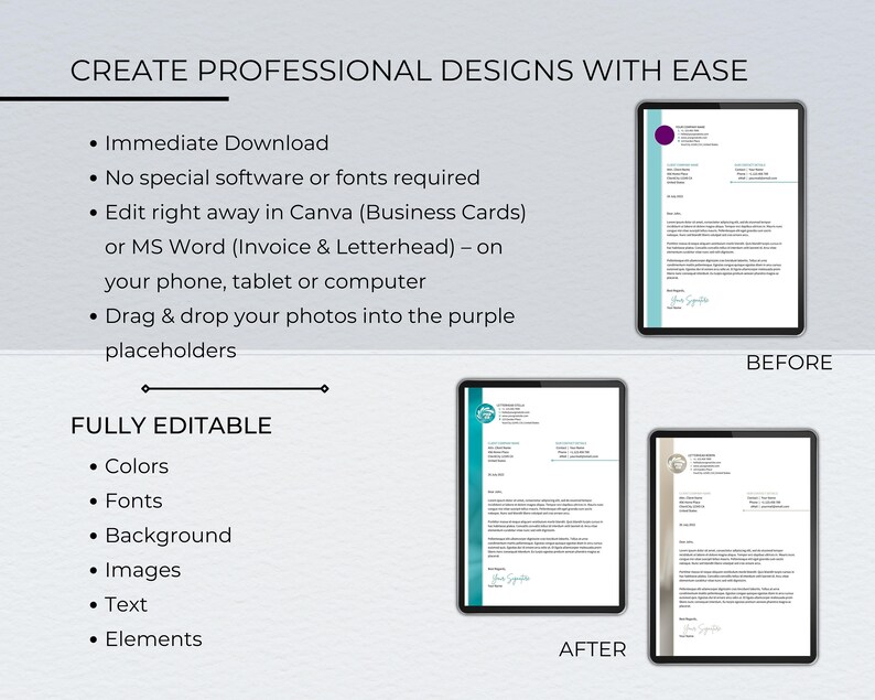Starter Kit Editable Word Template Bundle, Modern Business Letterhead ...