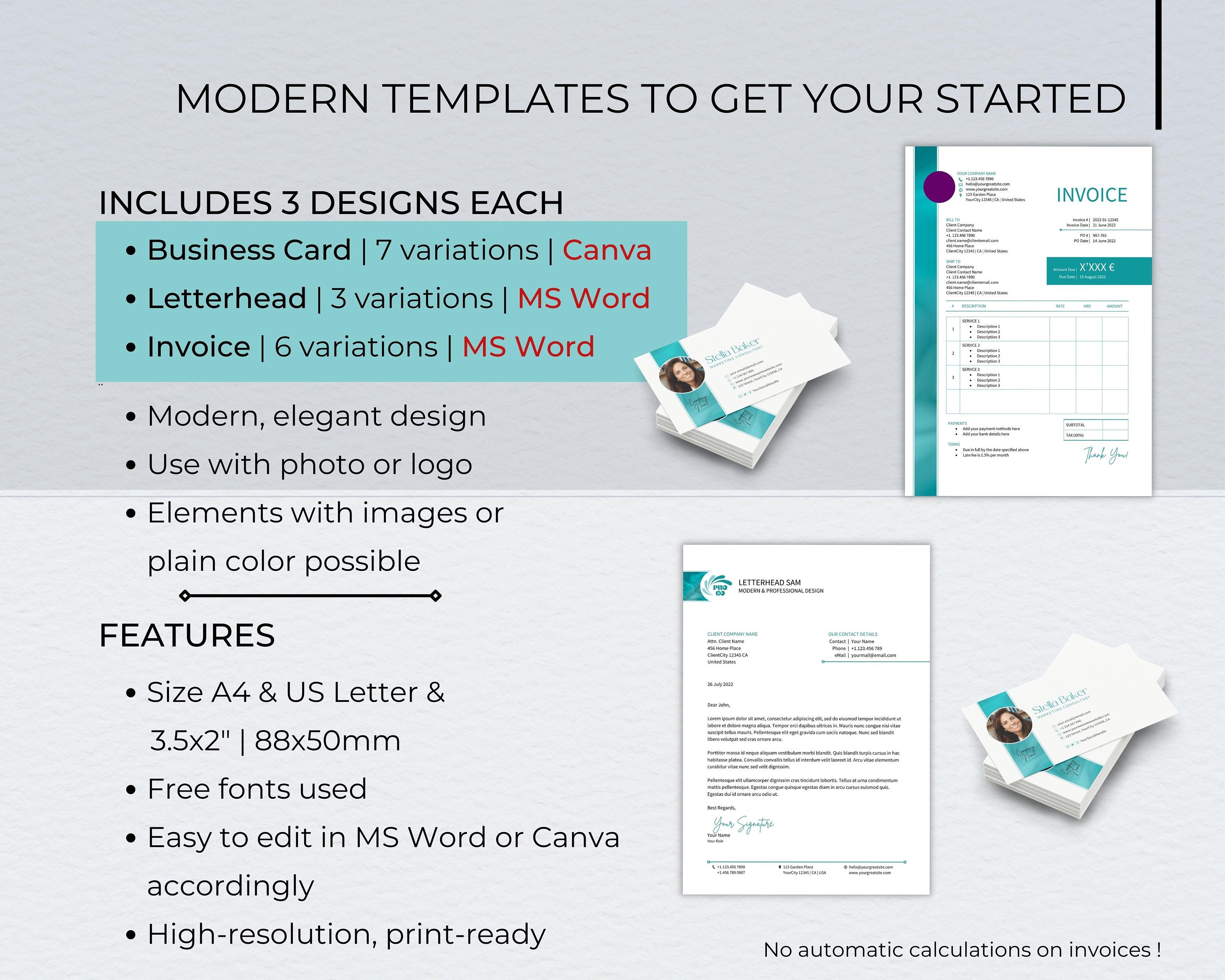 Starter Kit Editable Word Template Bundle, Modern Business Letterhead ...