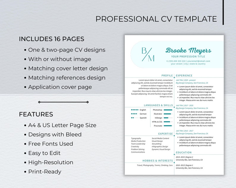 CV Template | Professional Resume Template | Executive CV Template ...
