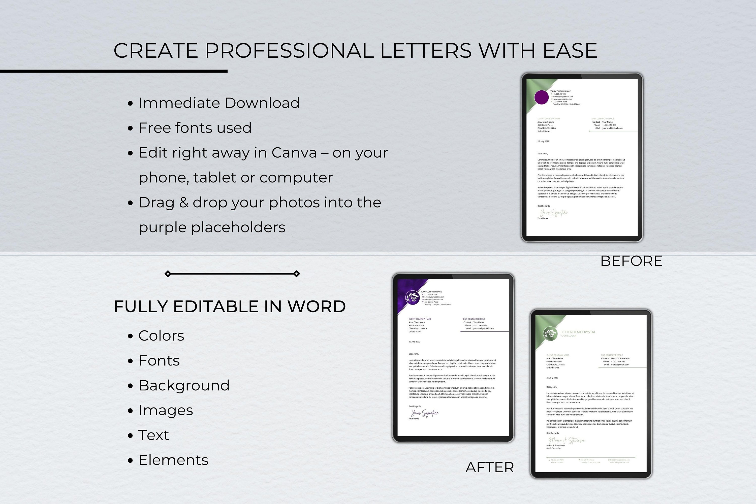 Letterhead Canva Template Bundle, Modern Editable Business Letterhead ...