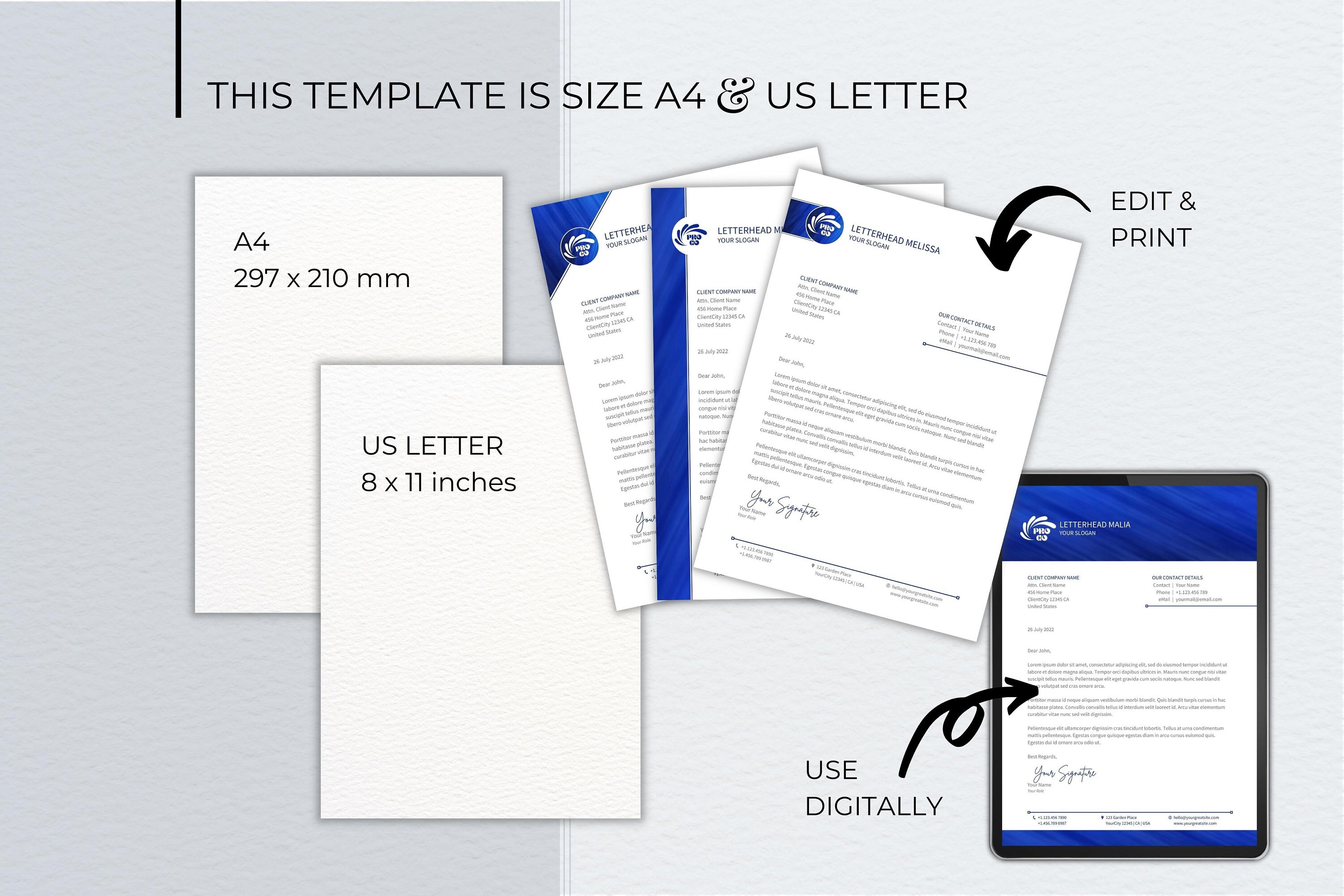 Letterhead Canva Template Bundle, Modern Editable Business Letterhead ...