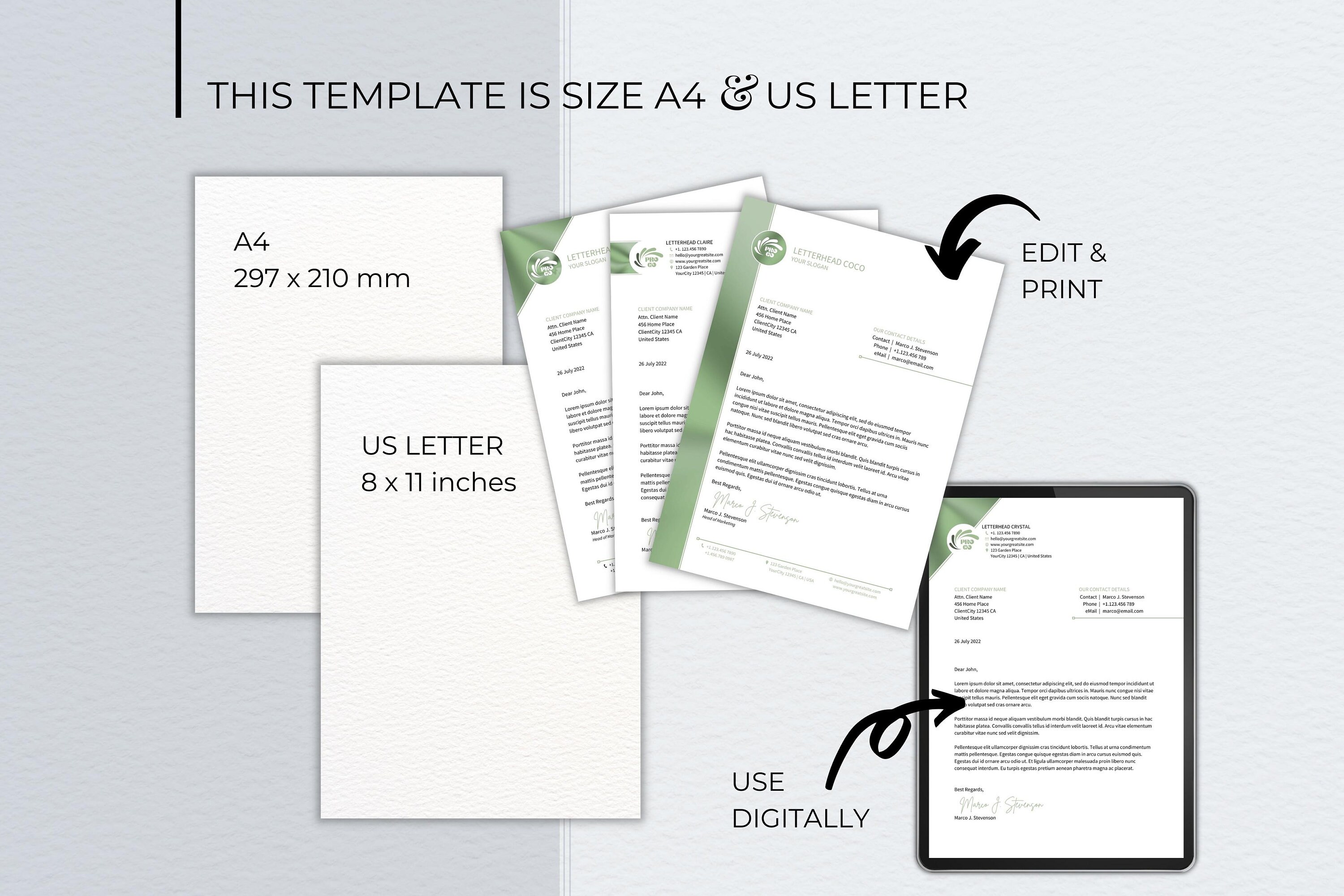 Letterhead Word Template Bundle Modern Editable Business - Etsy