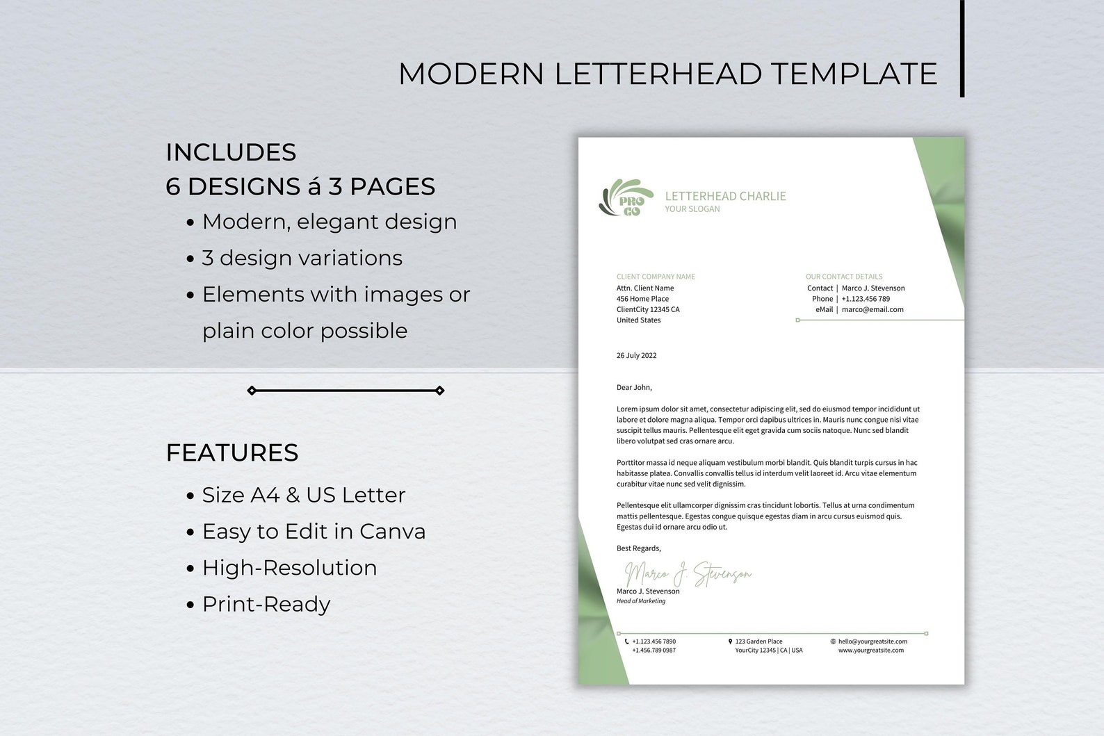 Letterhead Canva Template Bundle, Modern Editable Business Letterhead ...