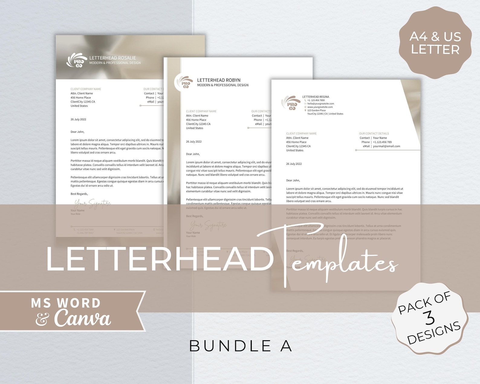 Letterhead Canva & Word Template Bundle, Modern Editable Business ...