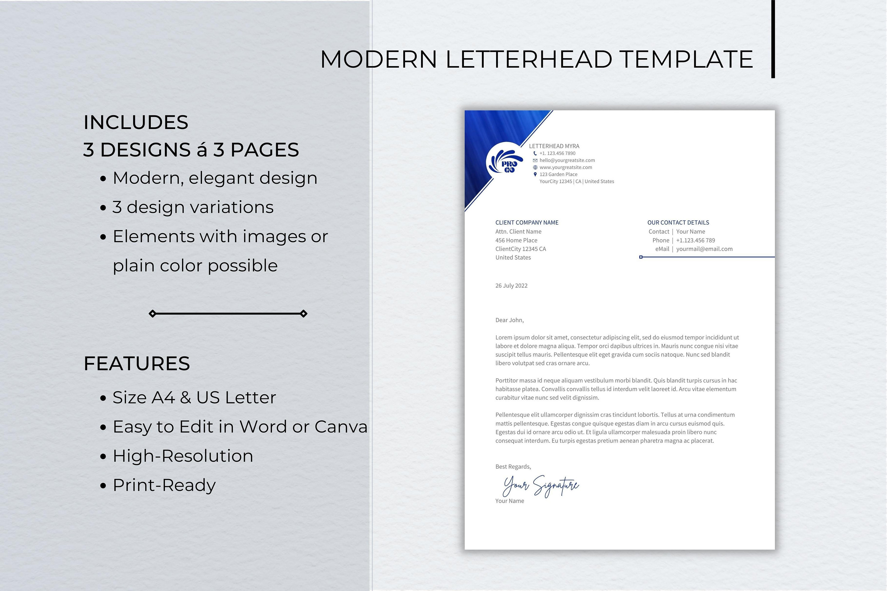 Letterhead Canva & Word Template Bundle, Modern Editable Business ...