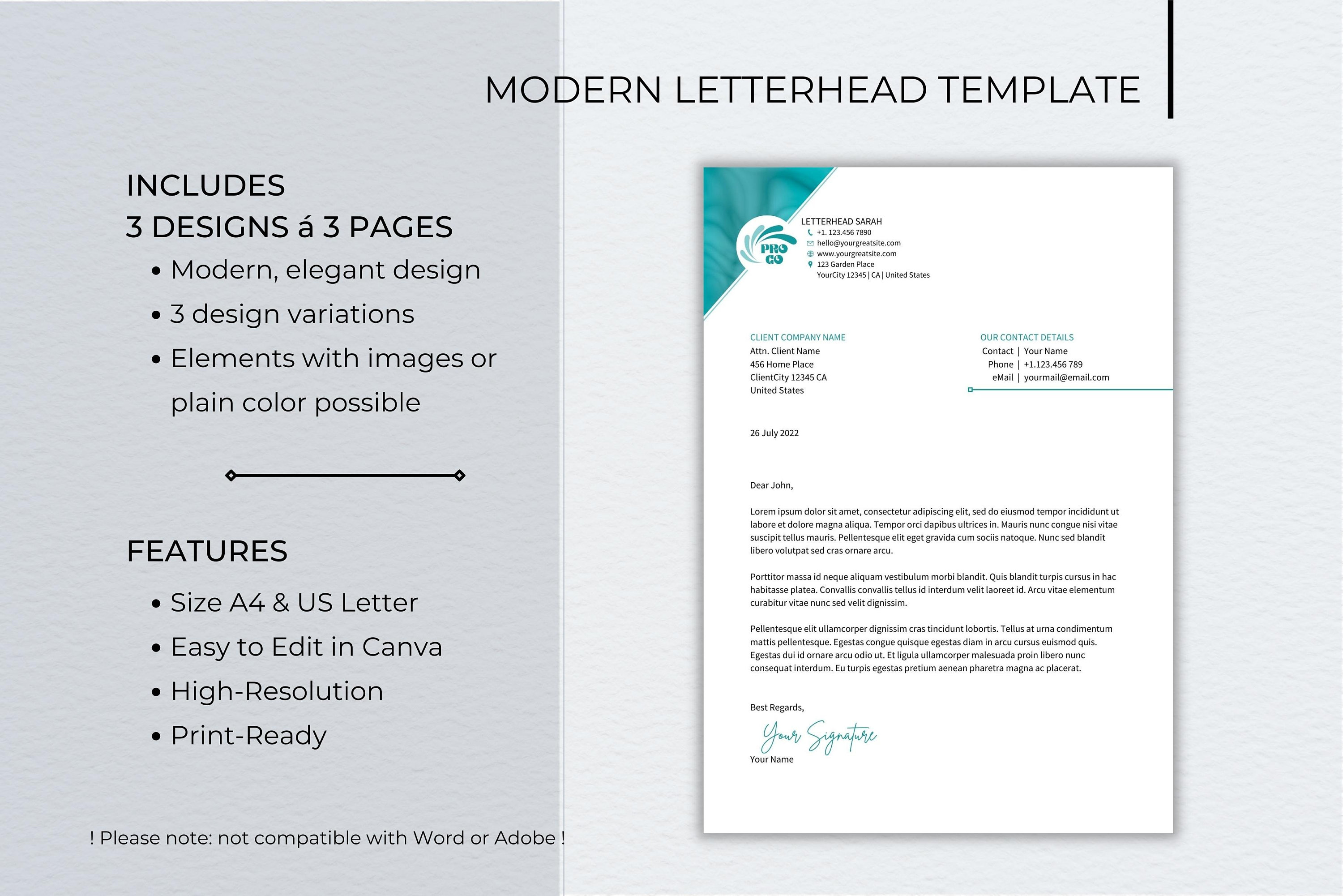 Letterhead Canva Template Bundle, Modern Editable Business Letterhead ...