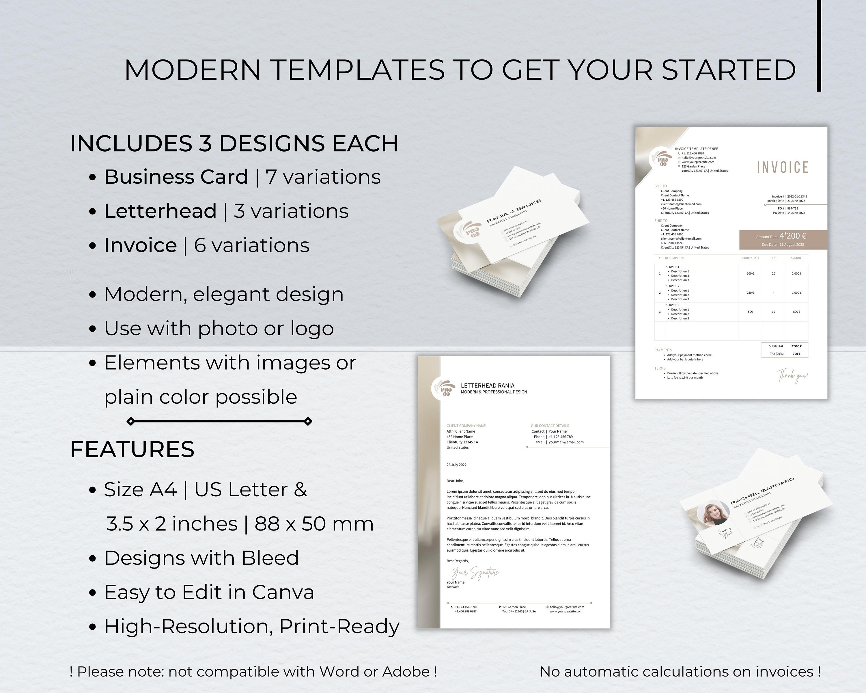 Starter Kit Editable Canva Template Bundle, Modern Business Letterhead ...