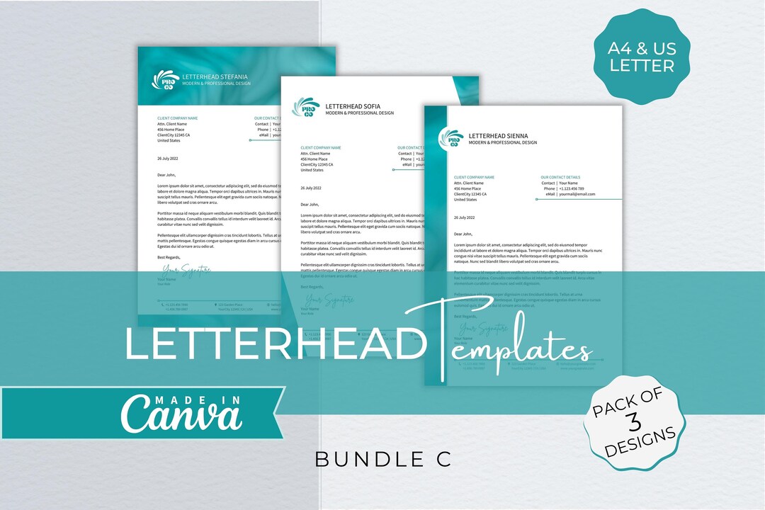Letterhead Canva Template Bundle, Modern Editable Business Letterhead ...